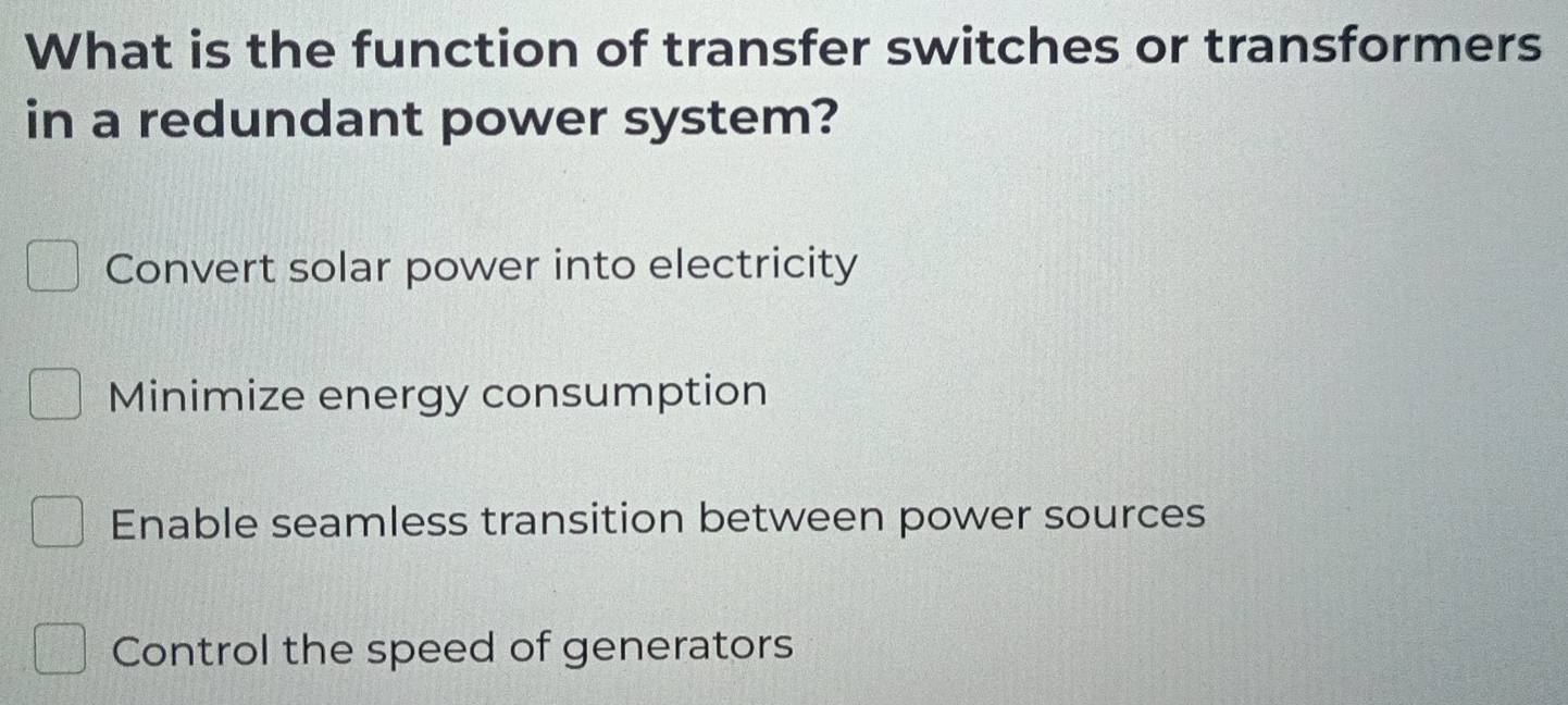 Solved: What is the function of transfer switches or transformers in a ...