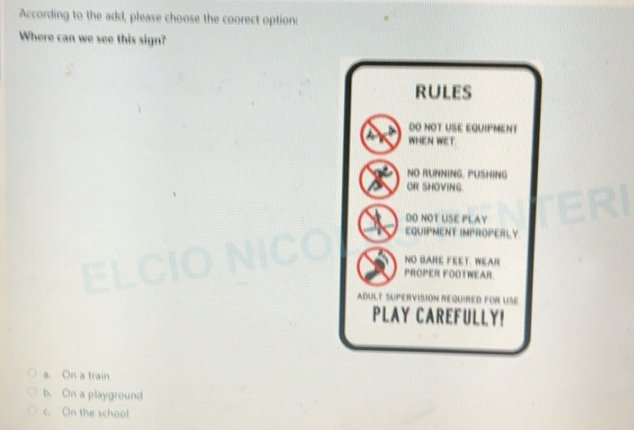 Resuelto:According to the add, please choose the coorect option: Where ...