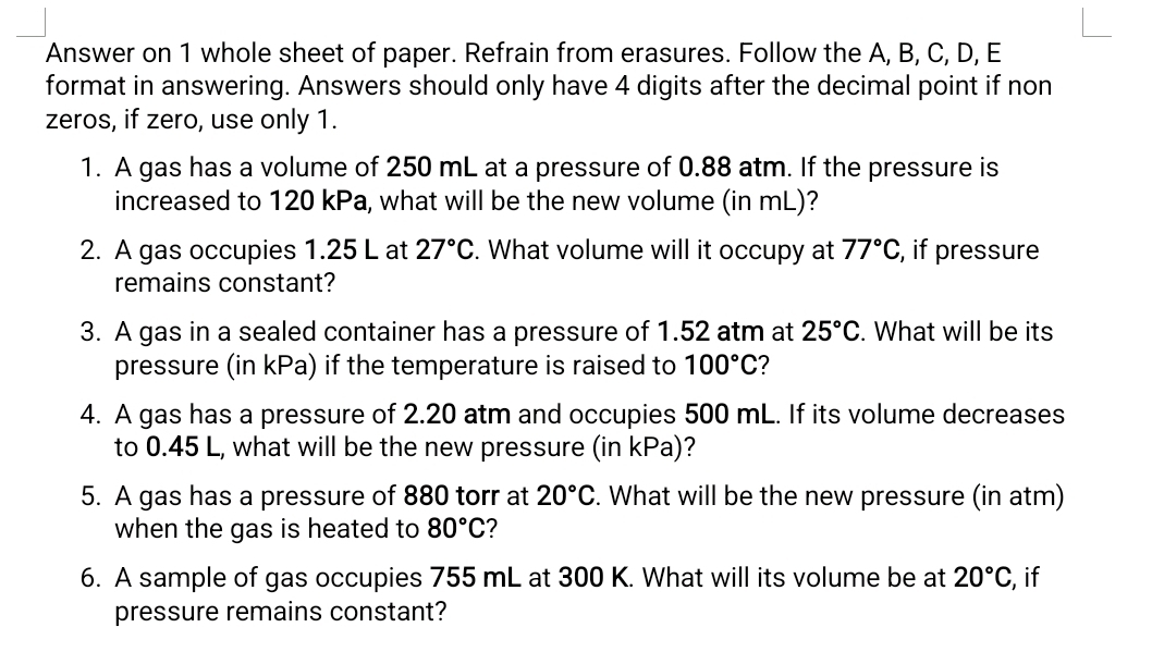 Solved: Answer on 1 whole sheet of paper. Refrain from erasures. Follow ...