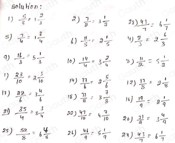 Solved: Name Date CONVERTING IMPROPER FRACTIONS TO MIXED NUMBERS SHEET 1 Convert these improper ...
