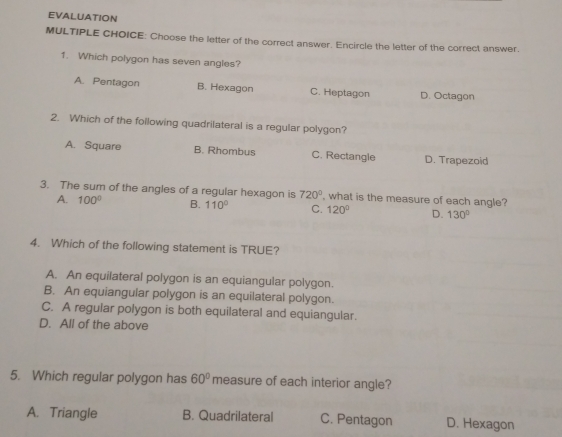 Solved: EVALUATION MULTIPLE CHOICE: Choose the letter of the correct ...