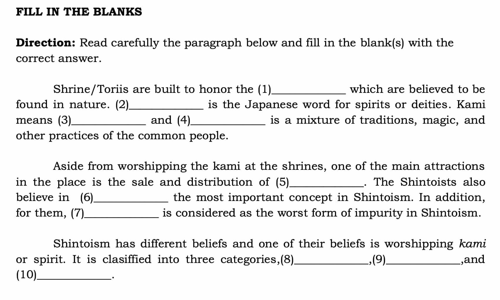 Solved: FILL IN THE BLANKS Direction: Read carefully the paragraph below and fill in the blank(s ...