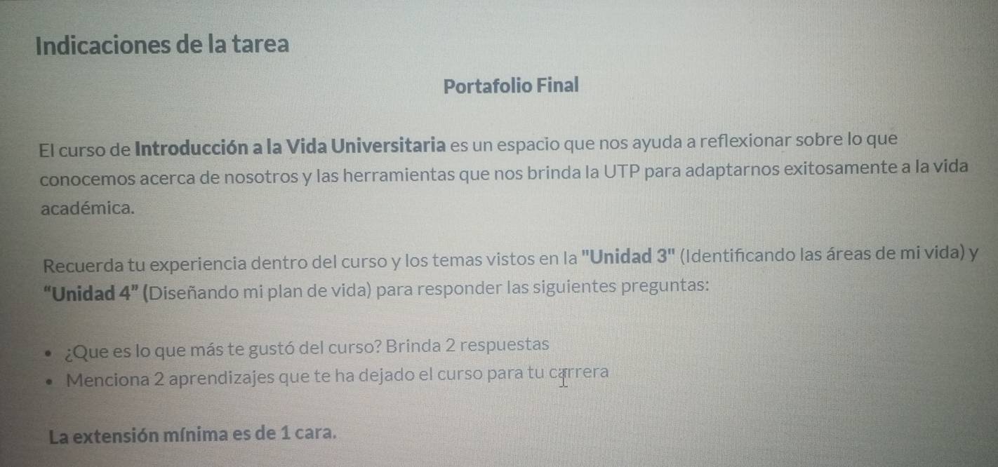 Resuelto:Indicaciones de la tarea Portafolio Final El curso de ...