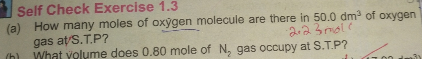 Solved: Self Check Exercise 1.3 (a) How many moles of oxygen molecule ...