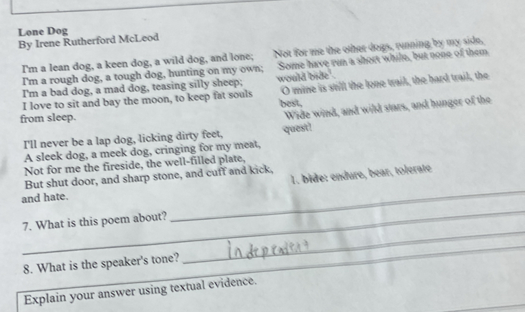 Solved: Lone Dog By Irene Rutherford McLeod I'm a lean dog, a keen dog ...