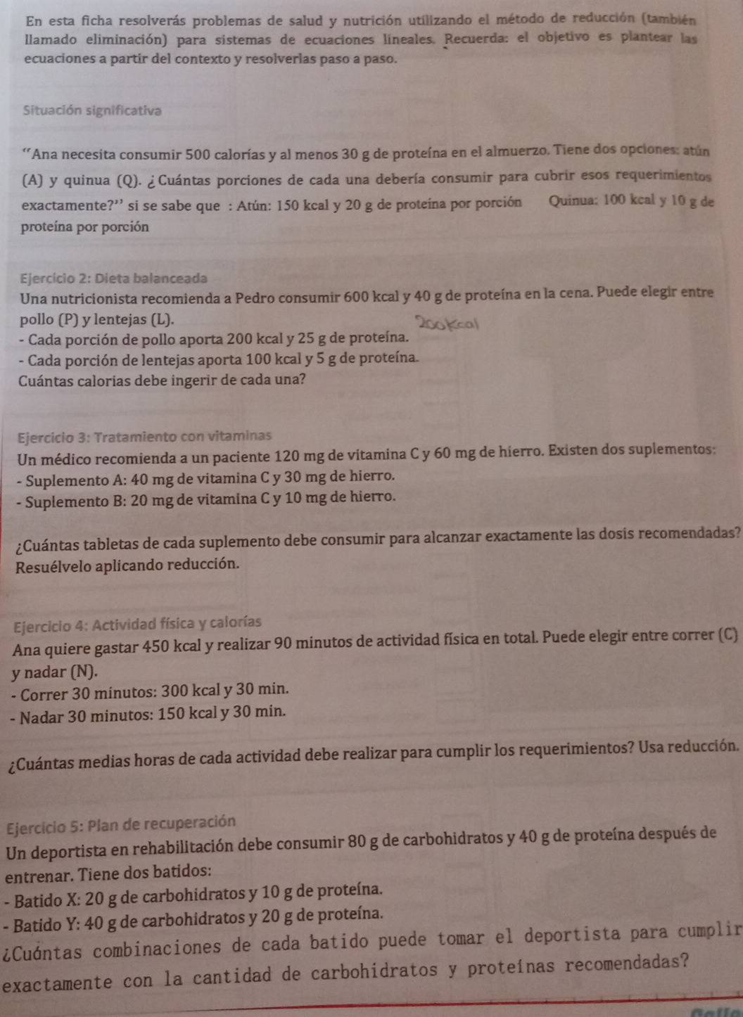 Resuelto:En esta ficha resolverás problemas de salud y nutrición ...