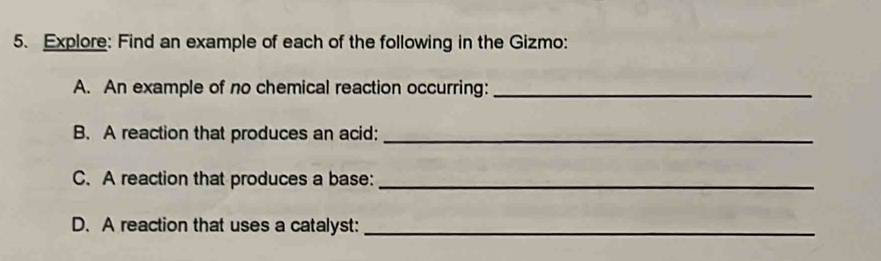 Solved: Explore: Find an example of each of the following in the Gizmo ...