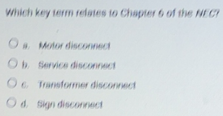 Solved: Which key term relates to Chapter 6 of the NEC? 4. Motor ...