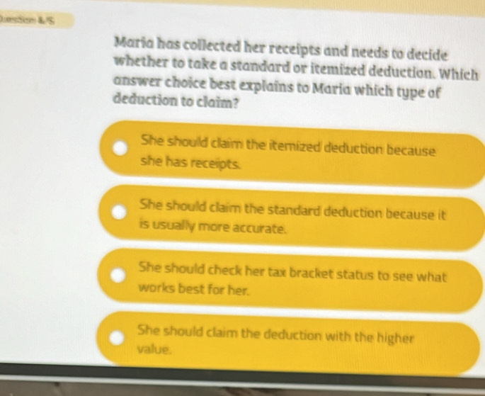 Solved: etion &/S Maria has collected her receipts and needs to decide ...
