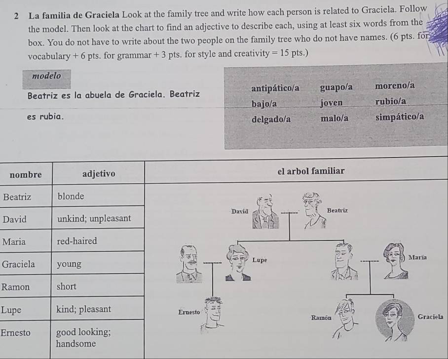 Solved: La familia de Graciela Look at the family tree and write how ...