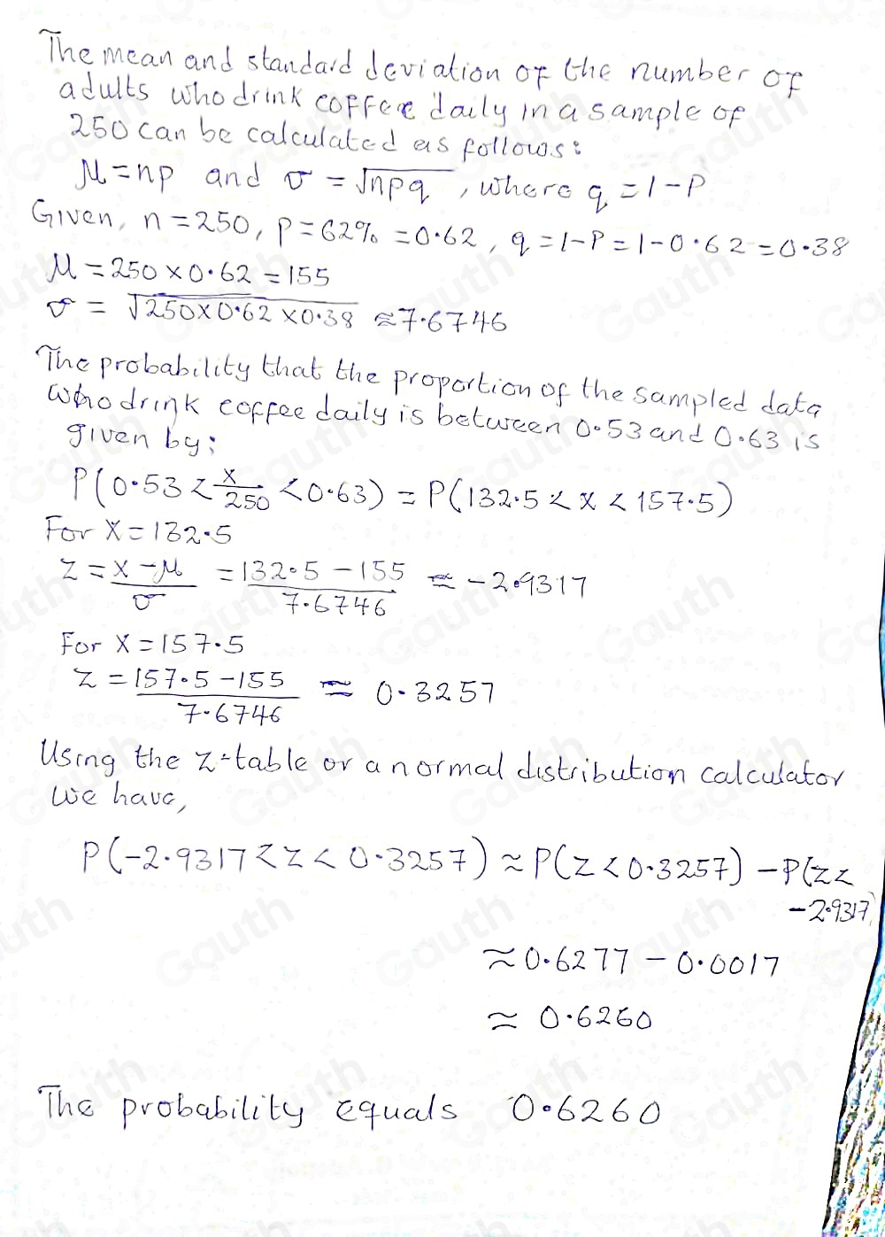 Solved: Coffee: The National Coffee Association reported that 62% of U ...