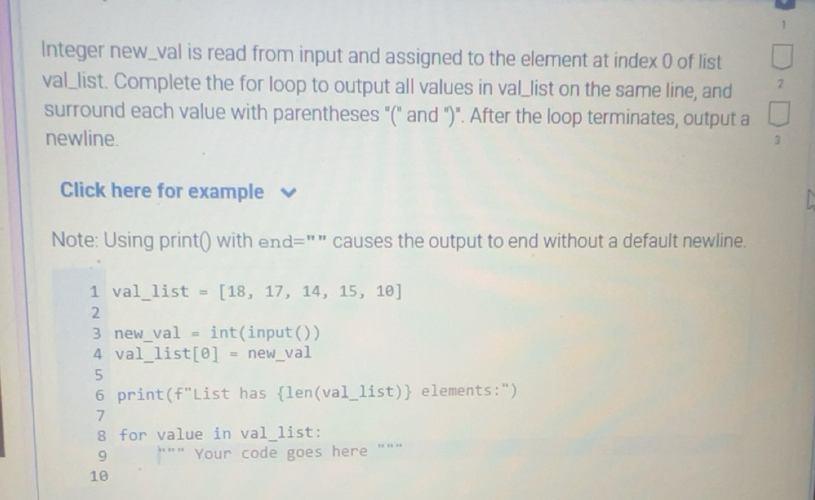 Solved: Integer new_val is read from input and assigned to the element at index 0 of list val ...