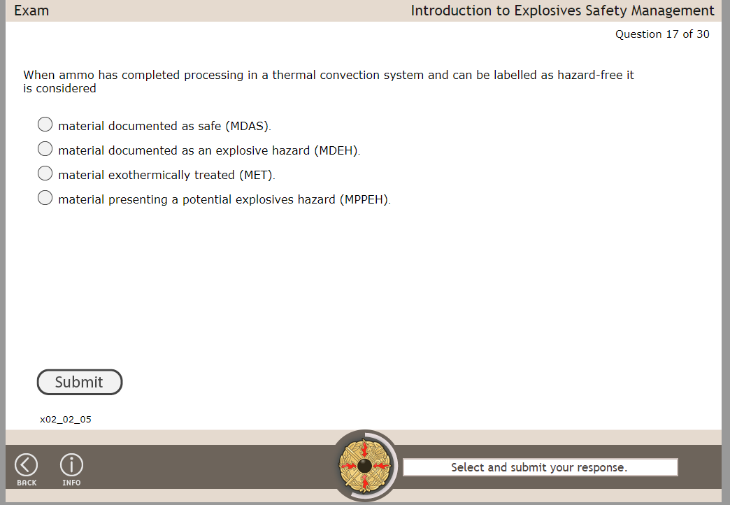Solved: Exam Introduction to Explosives Safety Management Question 17 ...