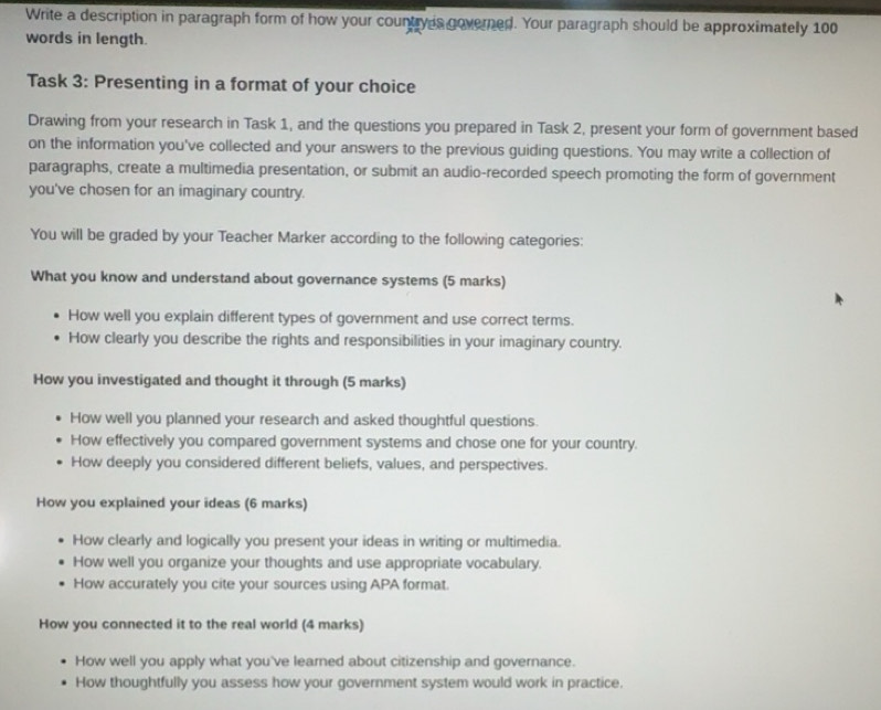 Solved: Write a description in paragraph form of how your country s ...