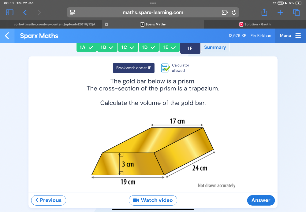 Gelöst:08:59 Thu 22 Jan VPN L6% maths.sparx-learning.com corbettmaths ...