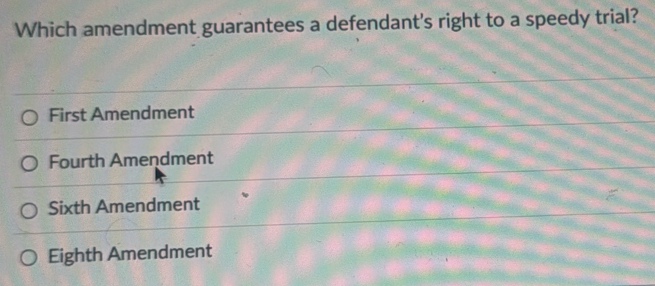Solved: Which amendment guarantees a defendant's right to a speedy ...