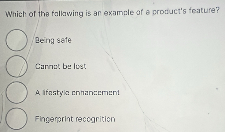 Solved: Which of the following is an example of a product's feature ...