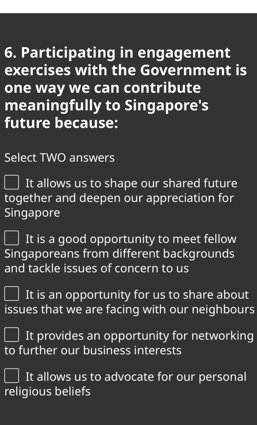 Solved: Participating in engagement exercises with the Government is ...
