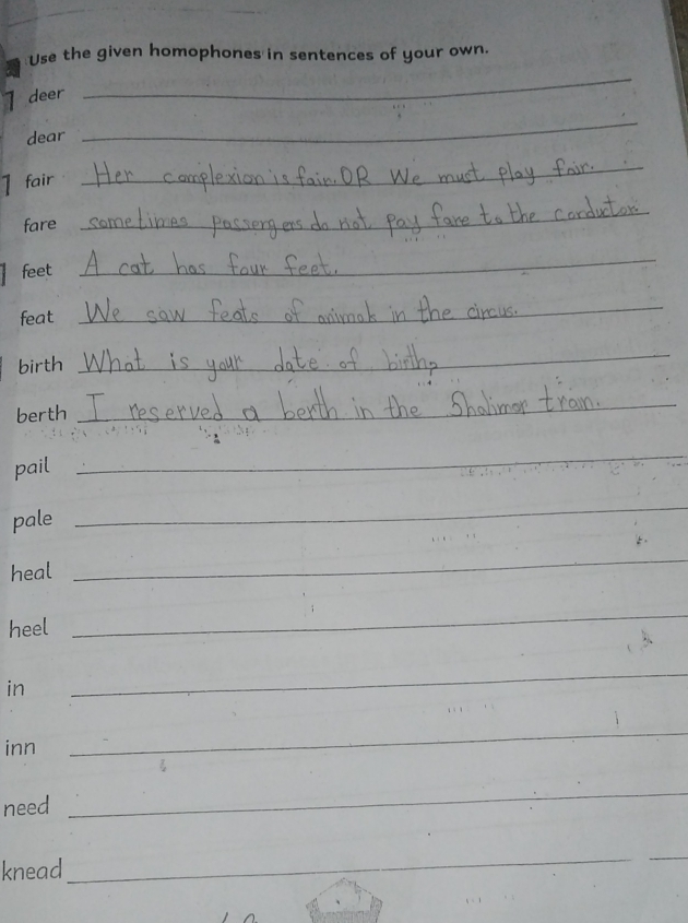 Solved: Use the given homophones in sentences of your own. 1 deer ...