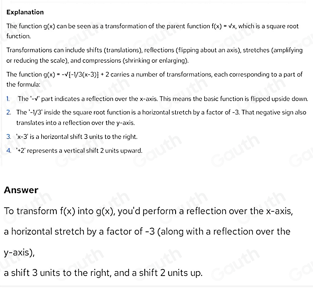 Solved: Describe the transformations necessary to transform the graph ...