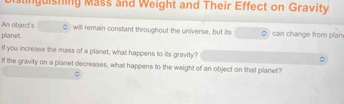 Solved: Distinguishing Mass and Weight and Their Effect on Gravity An ...
