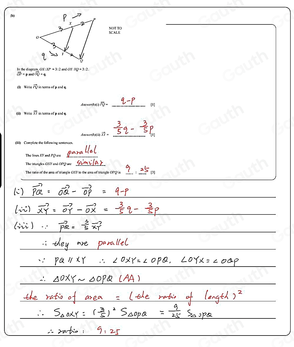 Selesai:NOT TO SCALE In the diagram, OX : XP=3:2 and O Y: YQ=3:2 ...