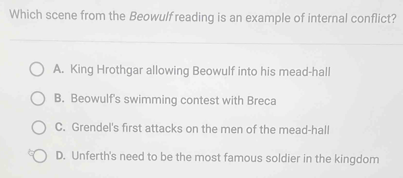 Solved: Which scene from the Beowulf reading is an example of internal ...