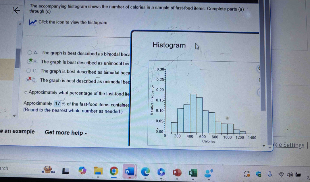 Solved: The accompanying histogram shows the number of calories in a ...