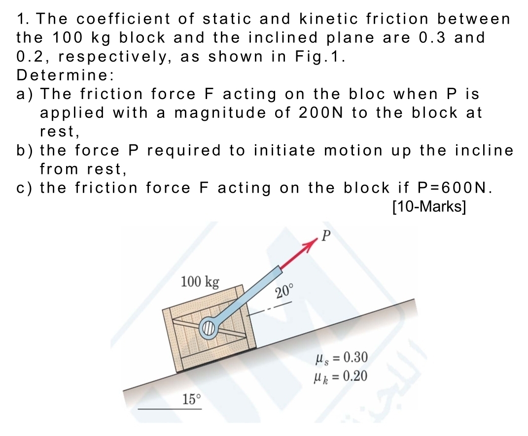 Solved: The coefficient of static and kinetic friction between the 100 ...