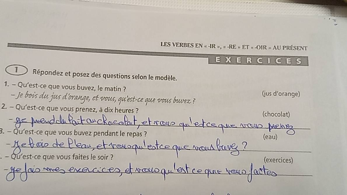 Résolu :LES VERBES EN « -IR », « -RE » ET « -OIR » AU PRÉSENT EXERCICES ...