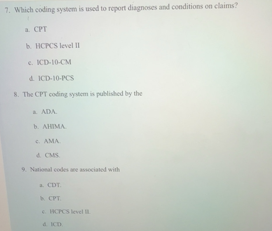 Solved: Which coding system is used to report diagnoses and conditions ...
