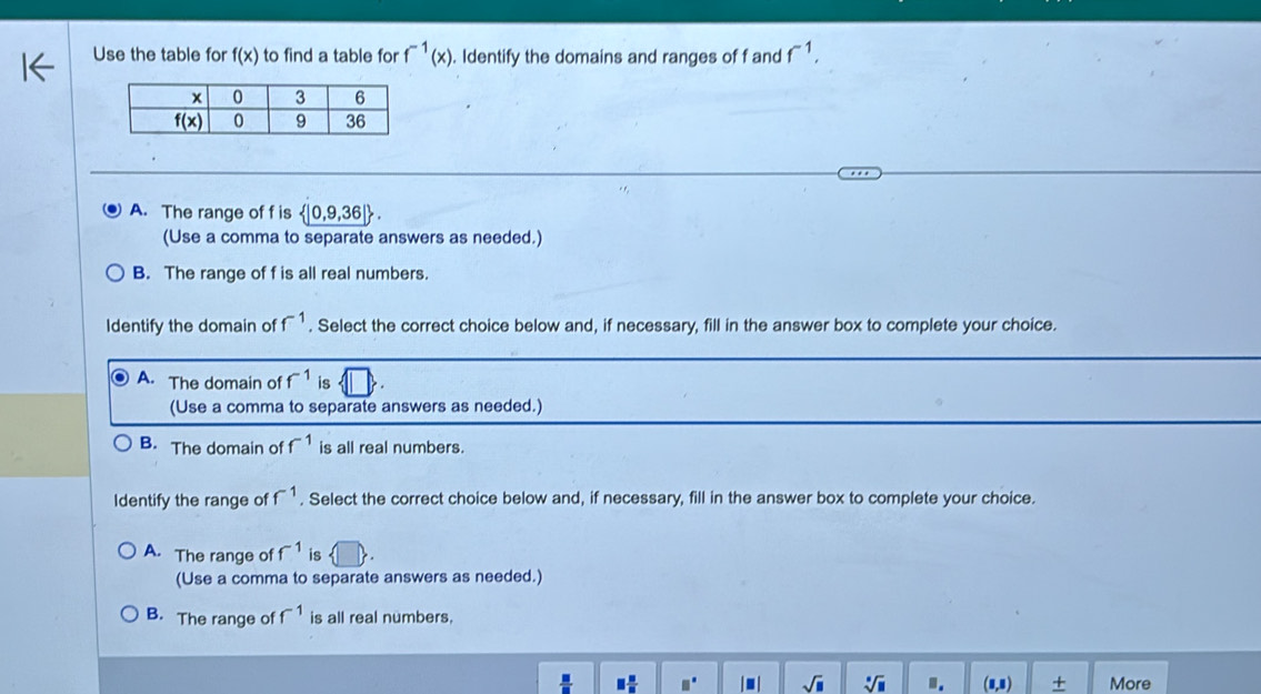 Solved: Use the table for f(x) to find a table for f^(-1)(x). Identify ...