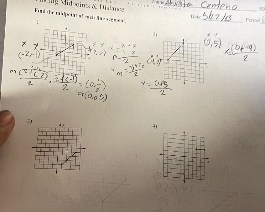 A 1 | Name Muing Midpoints & Distance_ Find the midpoint of each line ...