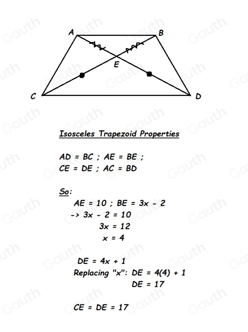 Solved: ) 10. Isosceles trapezoid ABCD has parallel bases AB and CD ...