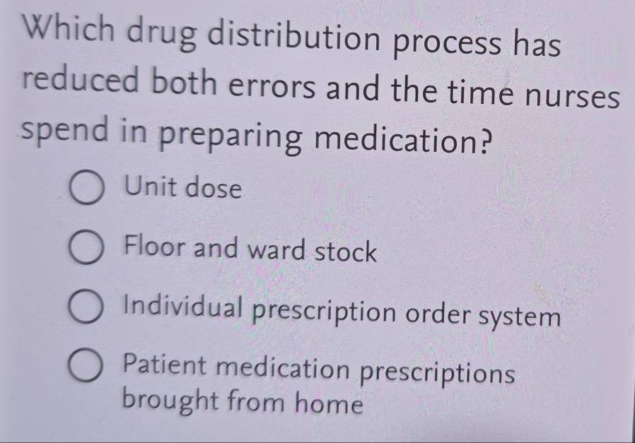 Solved: Which drug distribution process has reduced both errors and the ...