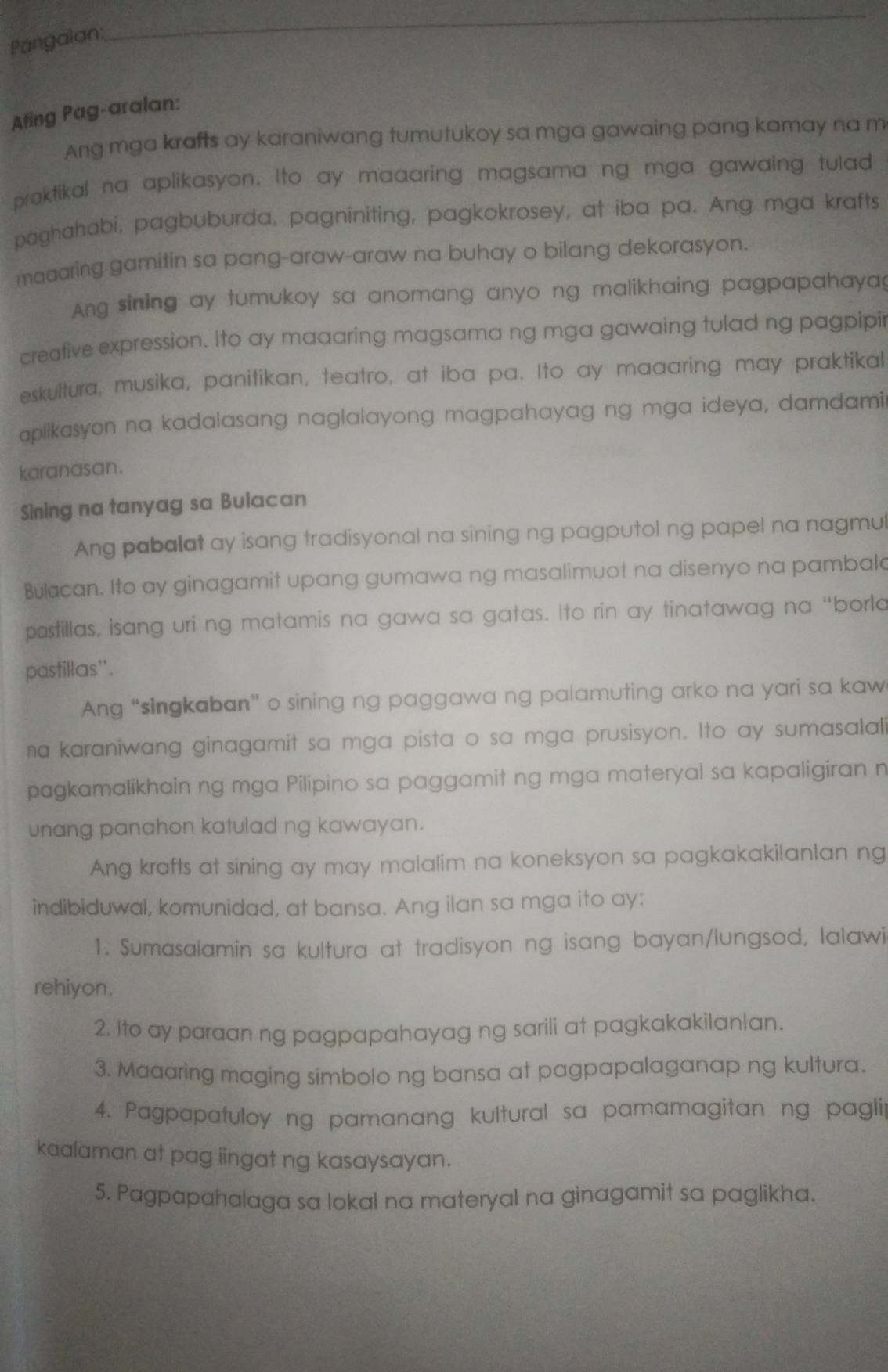 Solved: Pangalan: _ Ating Pag-aralan: Ang mga krafts ay karaniwang ...