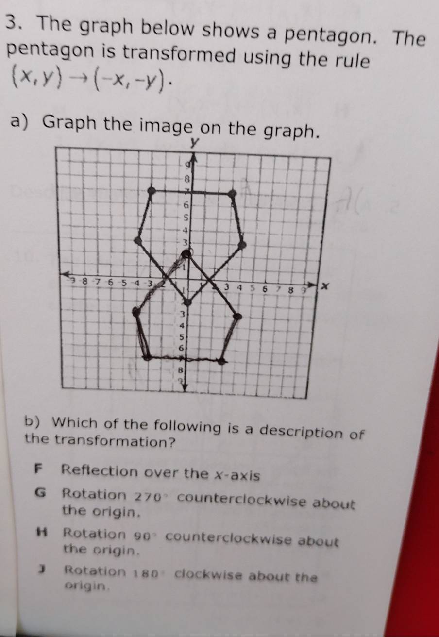 Solved: The graph below shows a pentagon. The pentagon is transformed ...