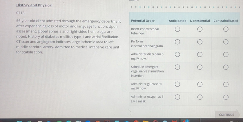 Solved: History and Physical 0715: 56-year-old client admitted through ...