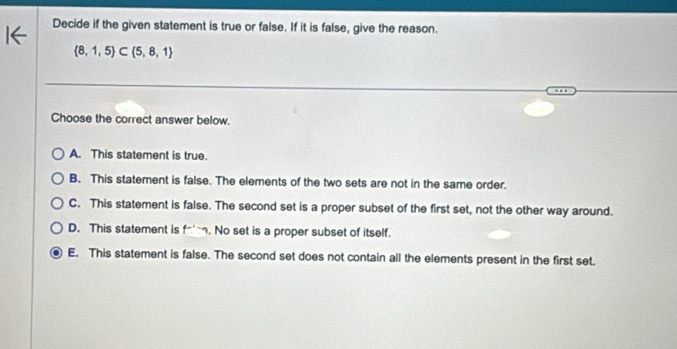 Solved: Decide if the given statement is true or false. If it is false ...
