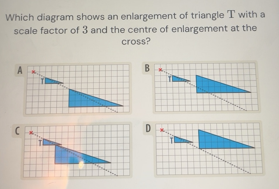 Solved: Which diagram shows an enlargement of triangle T with a scale ...