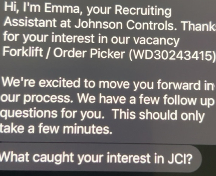 Solved: Hi, I'm Emma, your Recruiting Assistant at Johnson Controls ...
