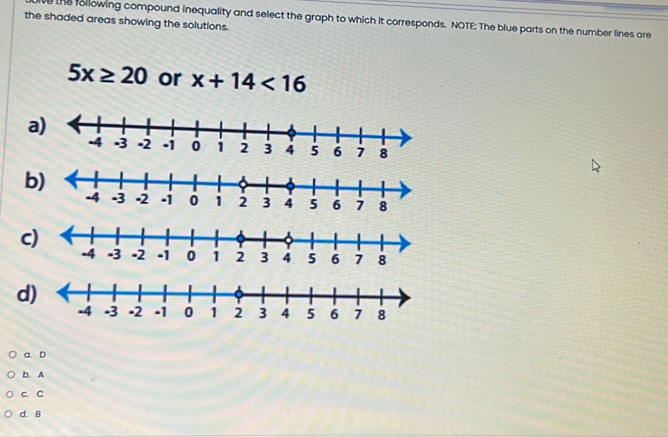 Resuelto:the following compound inequality and select the graph to ...