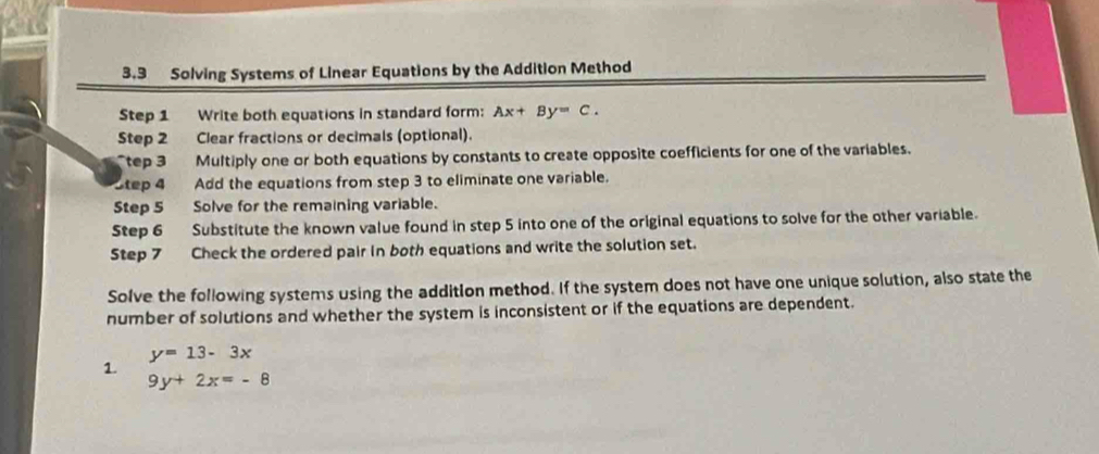 Solved: 3.3 Solving Systems of Linear Equations by the Addition Method ...