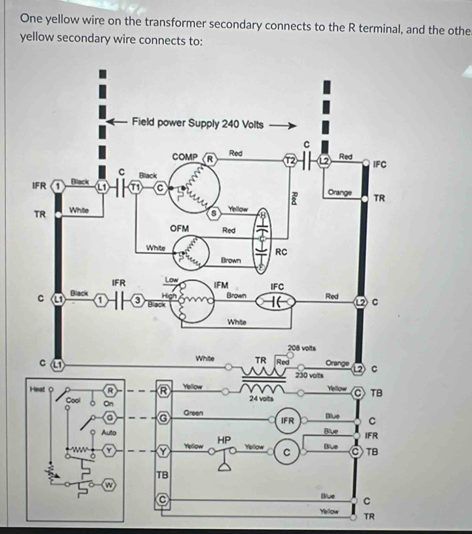 Solved: One yellow wire on the transformer secondary connects to the R ...
