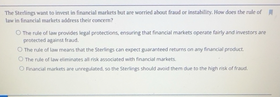Solved: The Sterlings want to invest in financial markets but are ...