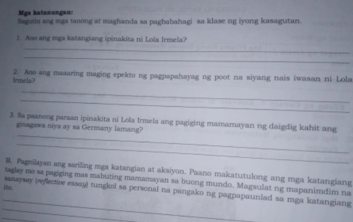 Solved: Mga katanungan: Sagutin ang mga tanong at maghanda sa ...
