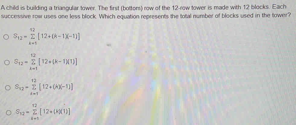 Solved: A child is building a triangular tower. The first (bottom) row ...