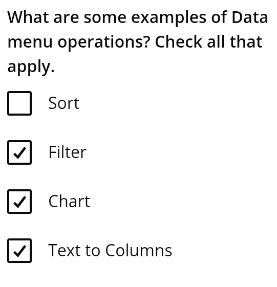 Résolu :What are some examples of Data menu operations? Check all that ...
