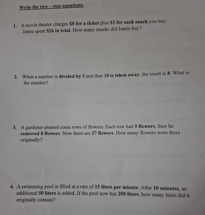 Solved: Write the two - step equations. 1. A movie theater charges $8 ...