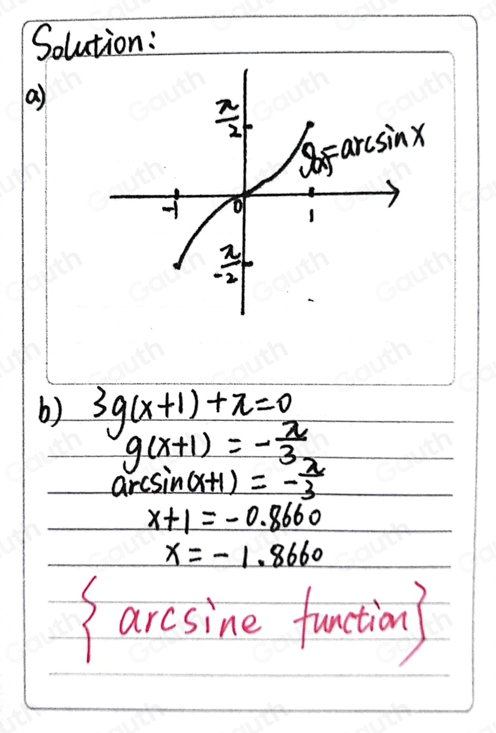 Solved: For - π /2 ≤ y≤ π /2 , sketch the graph of y=g(x) where g(x ...